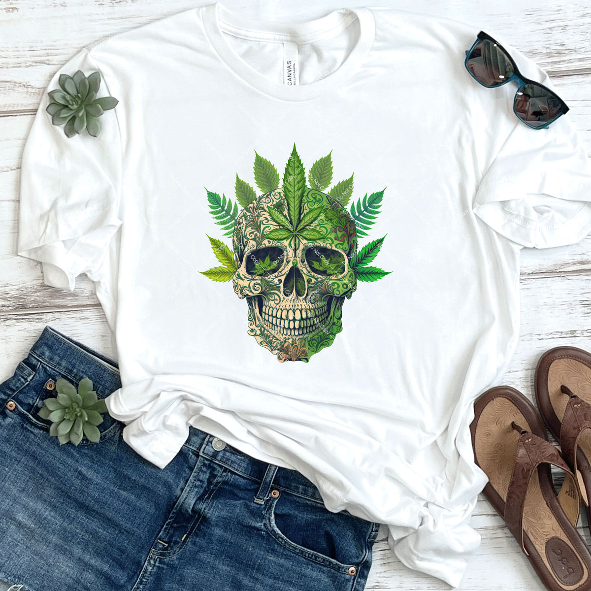 Cannabis Leaf Sugar Skull DTF — Sunny Daze Transfers