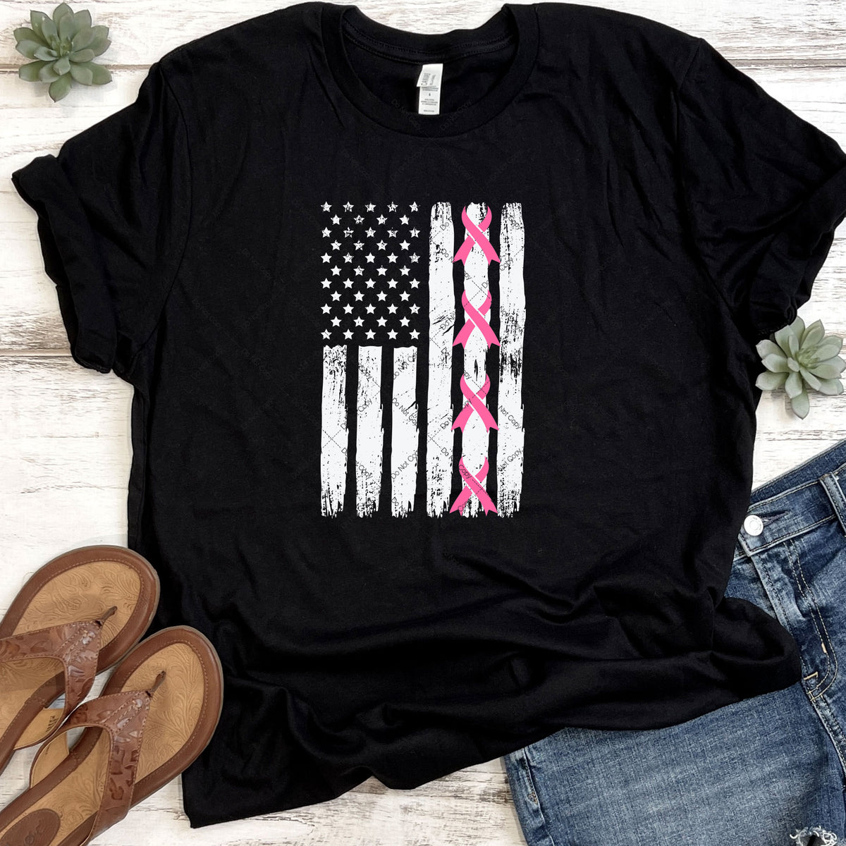 Pink Ribbon American Flag DTF — Sunny Daze Transfers