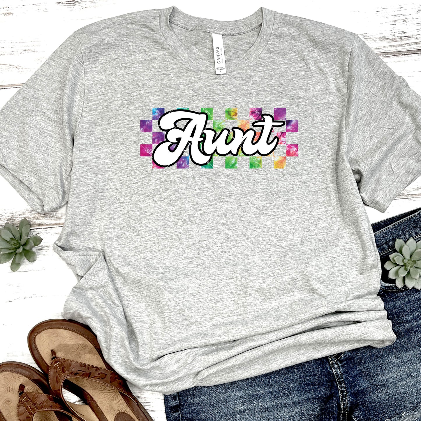 Tie Dye Checkered Aunt DTF Transfer – Sunny Daze Transfers