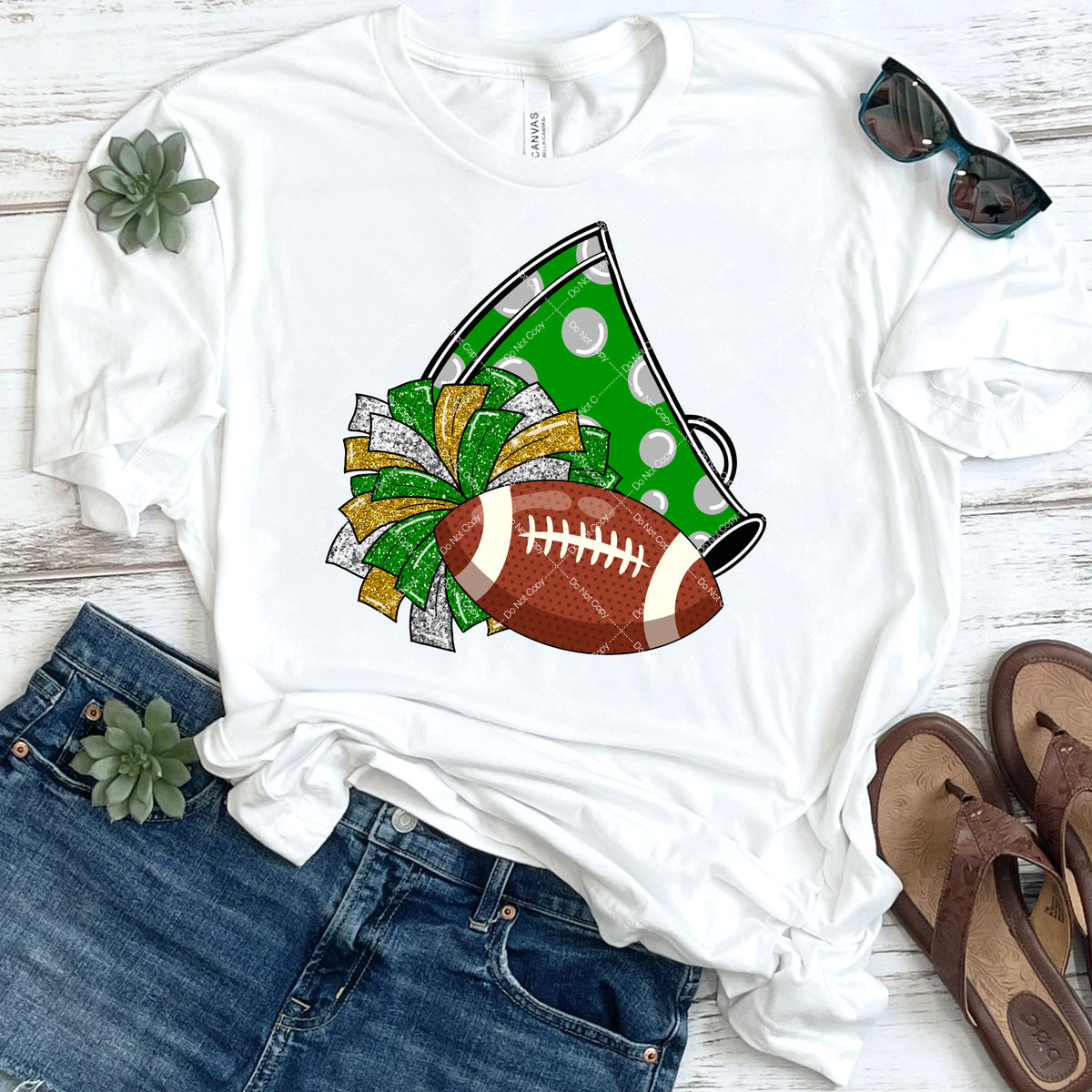 Green & Gold Football Cheer DTF Transfer — Sunny Daze Transfers