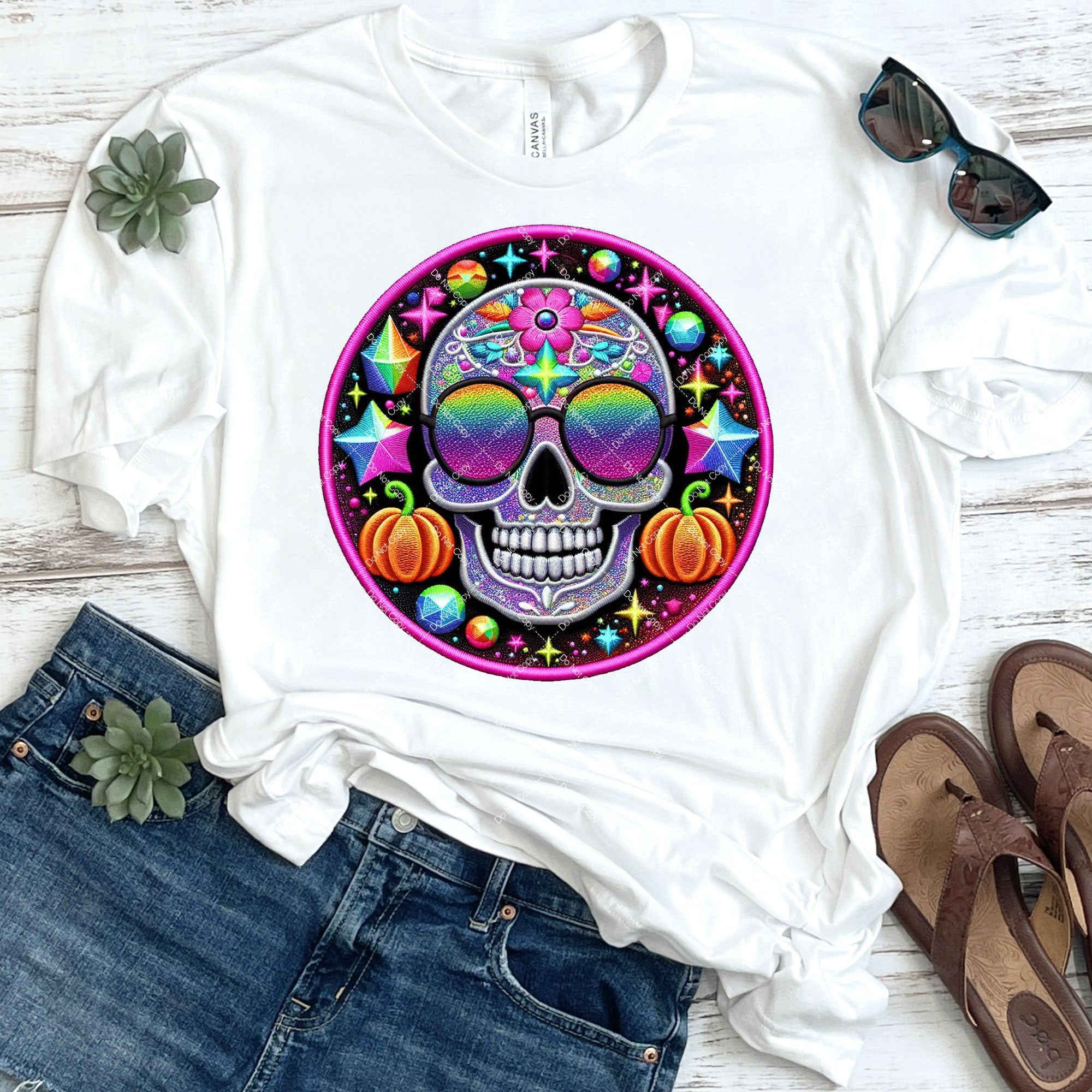 Colorful Sparkling Skull DTF Transfer – Sunny Daze Transfers