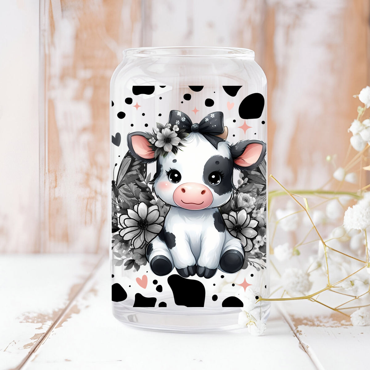 Cute Baby Cow UV DTF Can Wrap — Sunny Daze Transfers