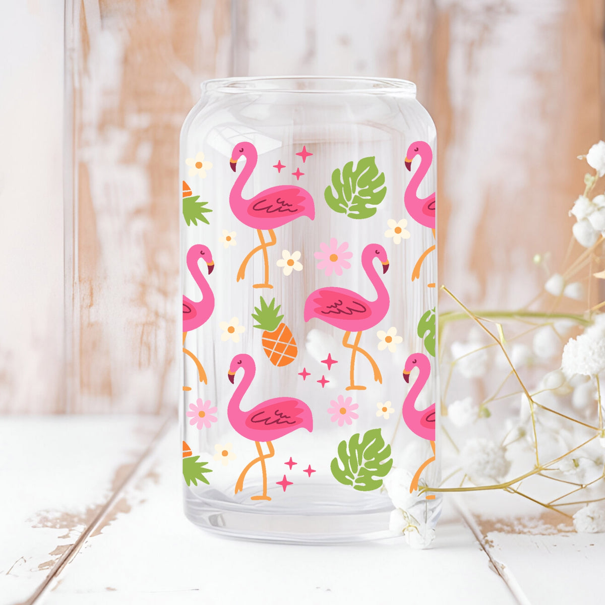 Flamingos & Pineapples UV DTF Can Wrap — Sunny Daze Transfers
