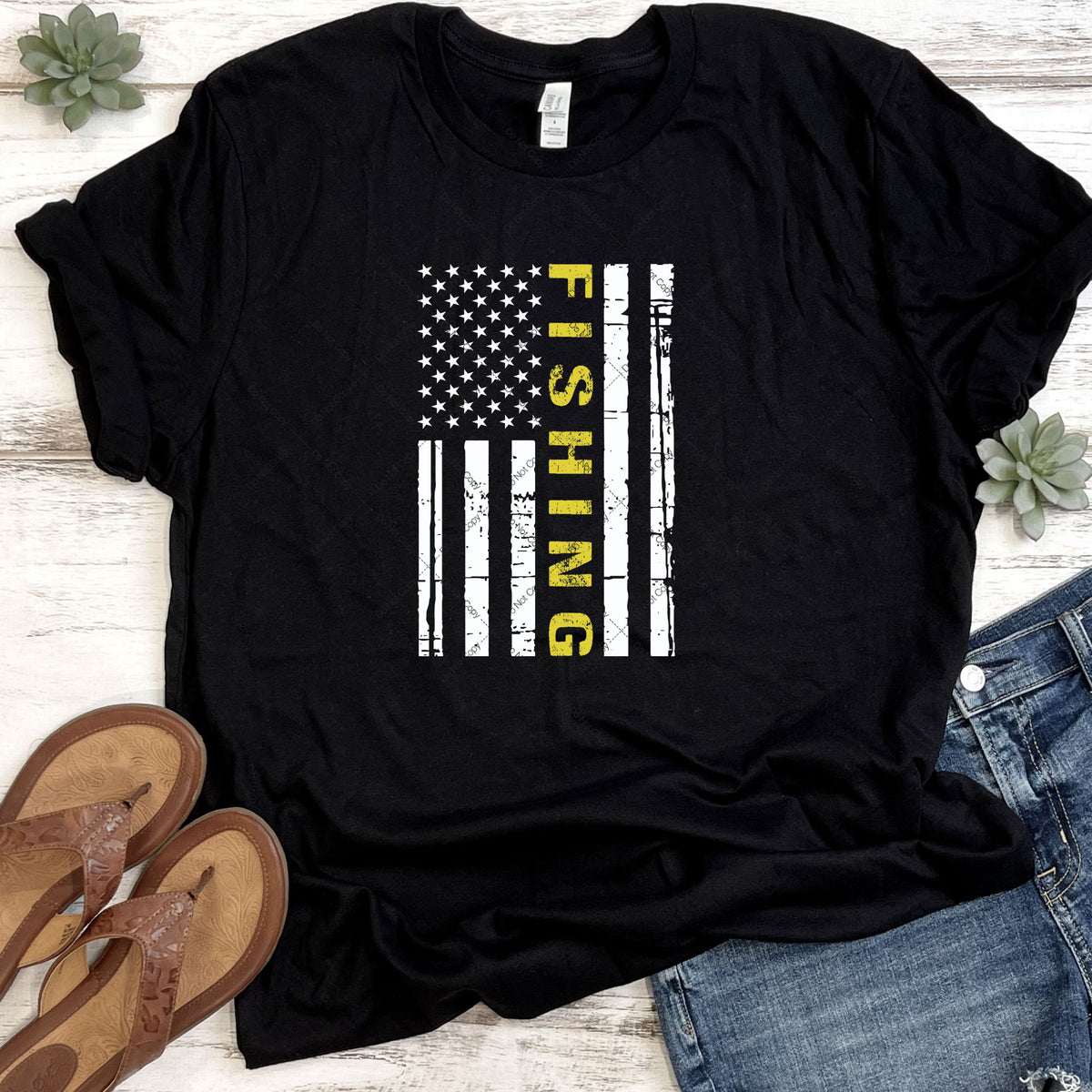 American Flag Gold Fishing DTF — Sunny Daze Transfers